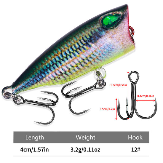 4CM 3.2G Popper Lure 3D Technology Printing Hard Plastic Lures HENGJIA ...
