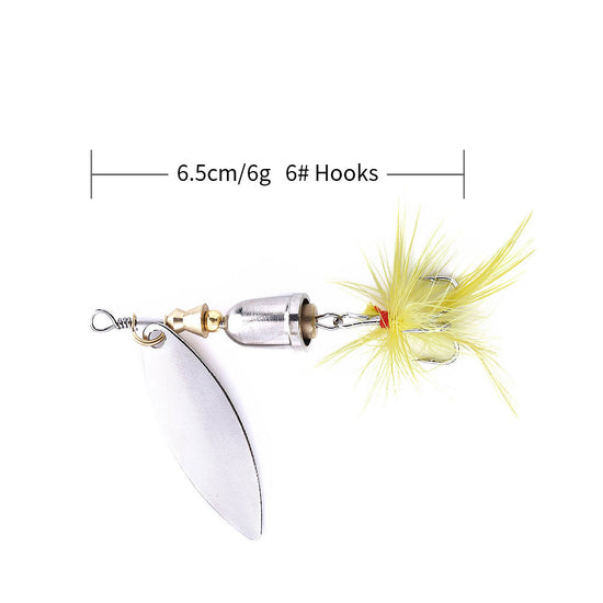 Spinner Baits Metal Spoon Lures with Feather Tail Treble Hooks Spinning ...