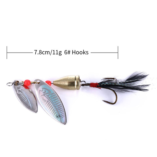 Spinner Baits Metal Spoon Lures with Feather Tail Treble Hooks Spinning ...